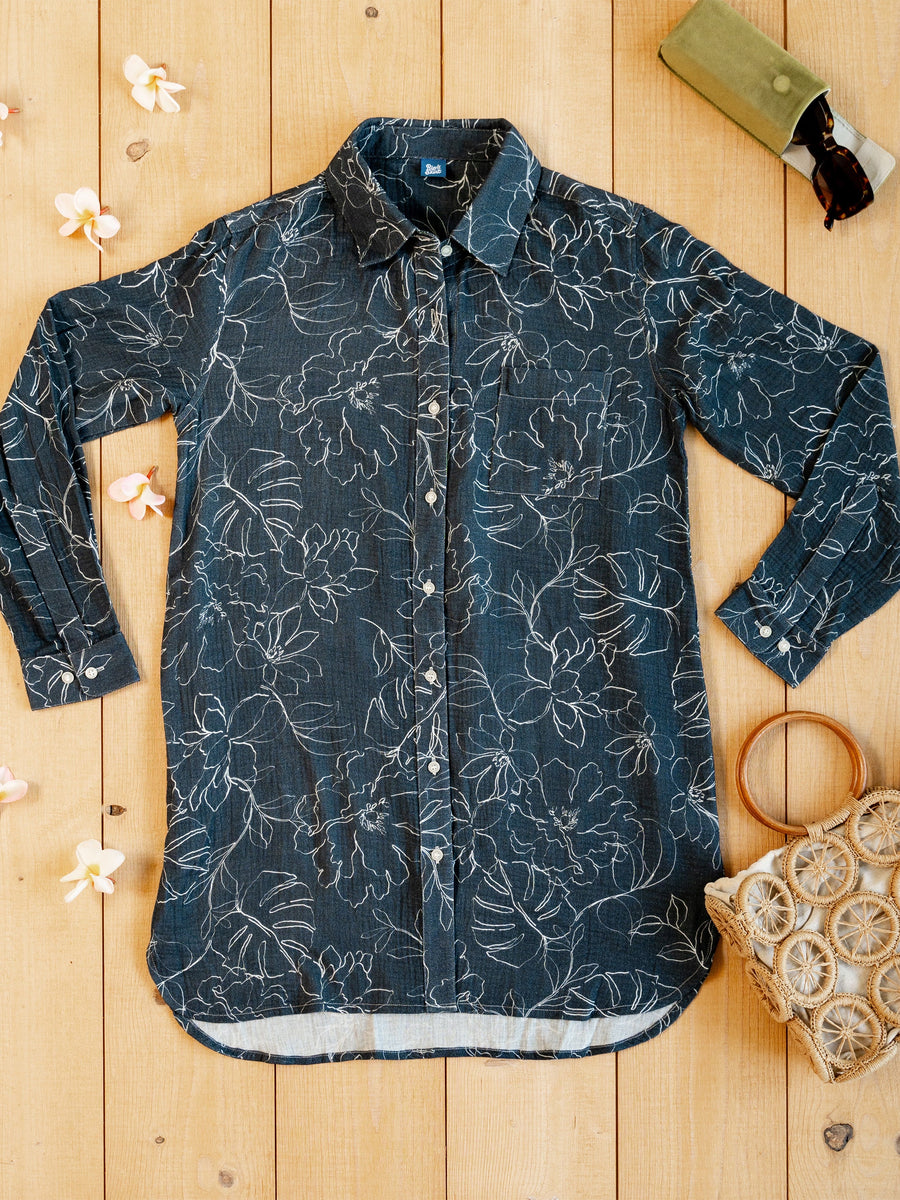 Blue Print Floral | Beach Button-Up – RipSkirt Hawaii